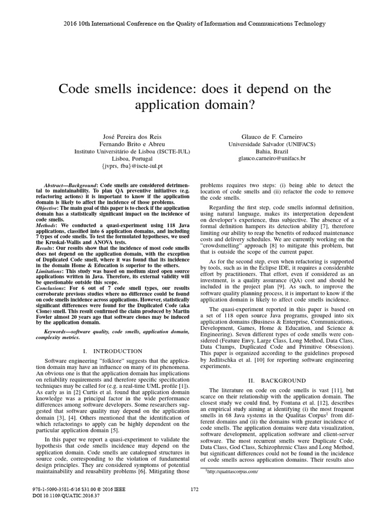 Impact of Application Domain on Code Smells | PDF | Standard Deviation ...