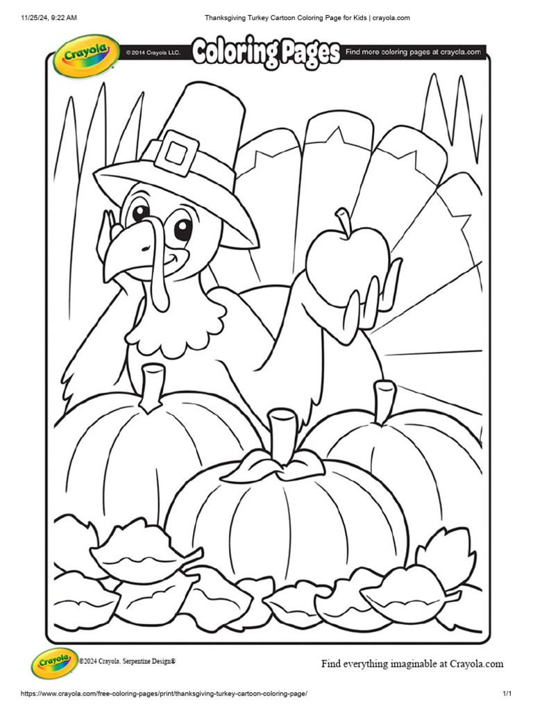 Thanksgiving Turkey Cartoon Coloring Page For Kids | PDF