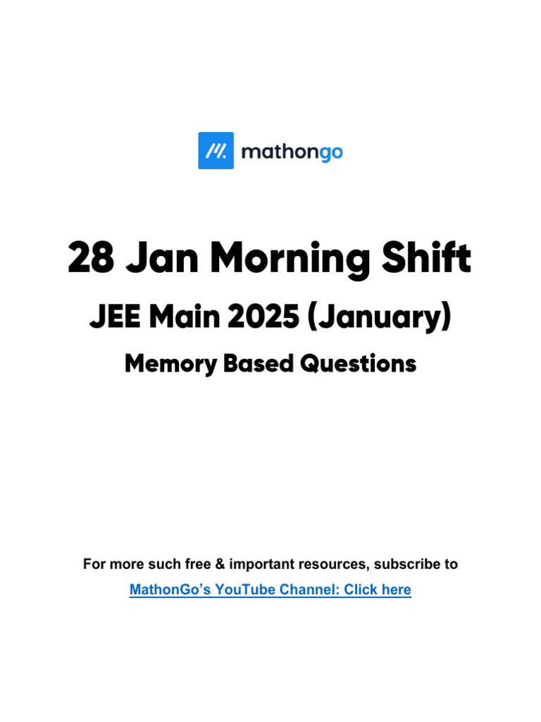 28 January Shift 1 (Memory Based Questions) - MathonGo | PDF | Geometry | Euclidean Geometry