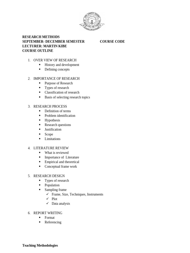 PHD - Research Methods Course Outline | PDF