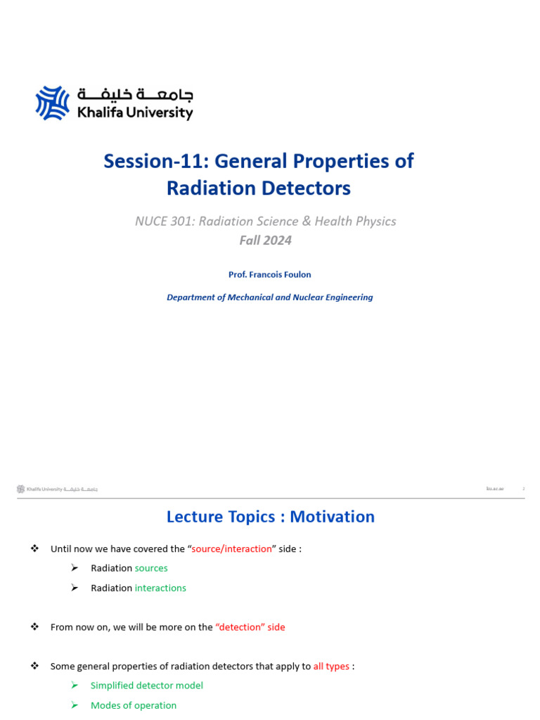 NUCE301 - Fall 2024 - 11 - General Properties of Radiation Detectors | PDF | Radiation ...