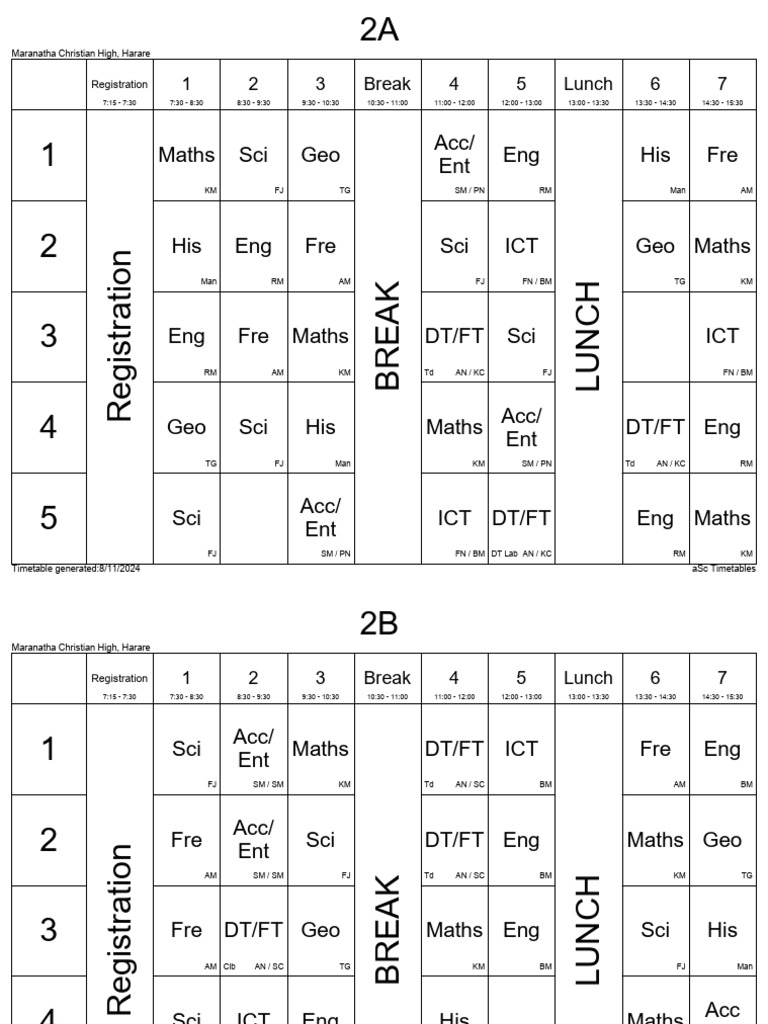 Vacation August Class Final Timetable 2024 | PDF