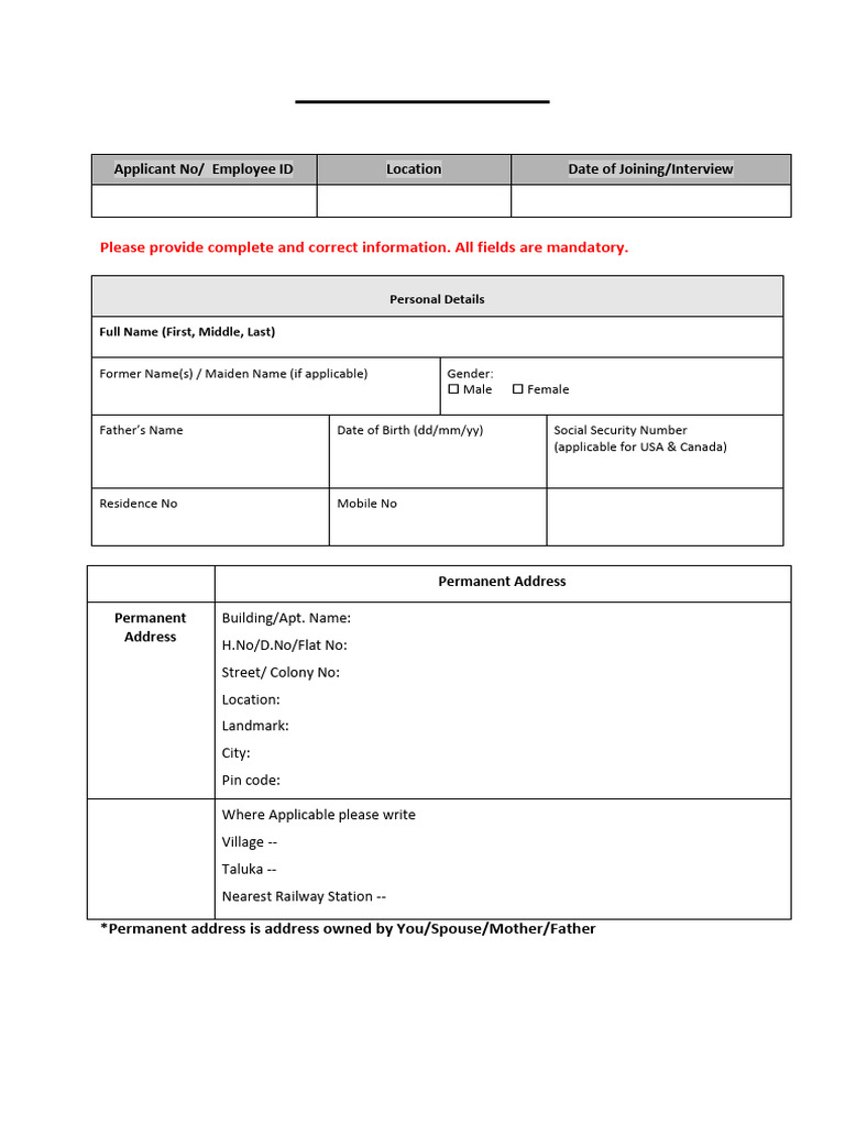 For Issuance of Appointment Letter Background Verification Form CIFCL ...