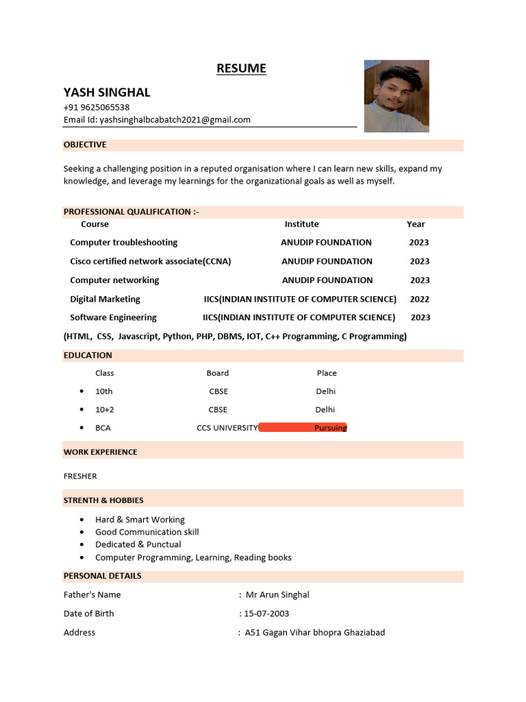 Yash Singhal Resume | PDF