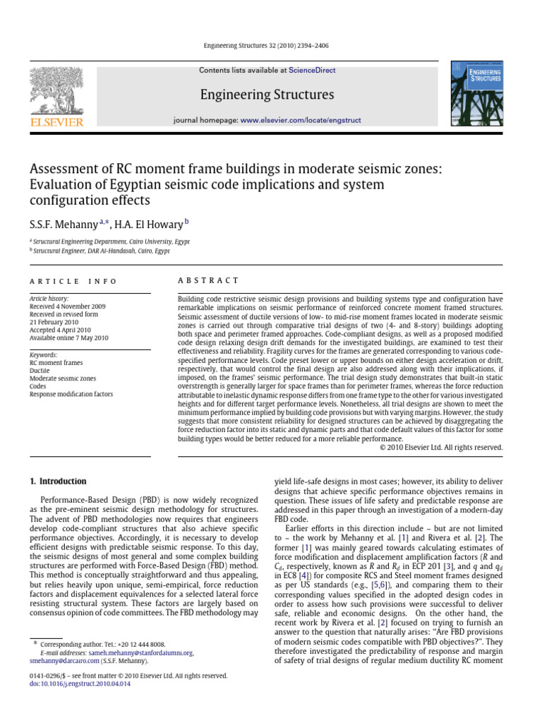 Assessment of RC Moment Frame Buildings in Moderate Seismic Zones ...