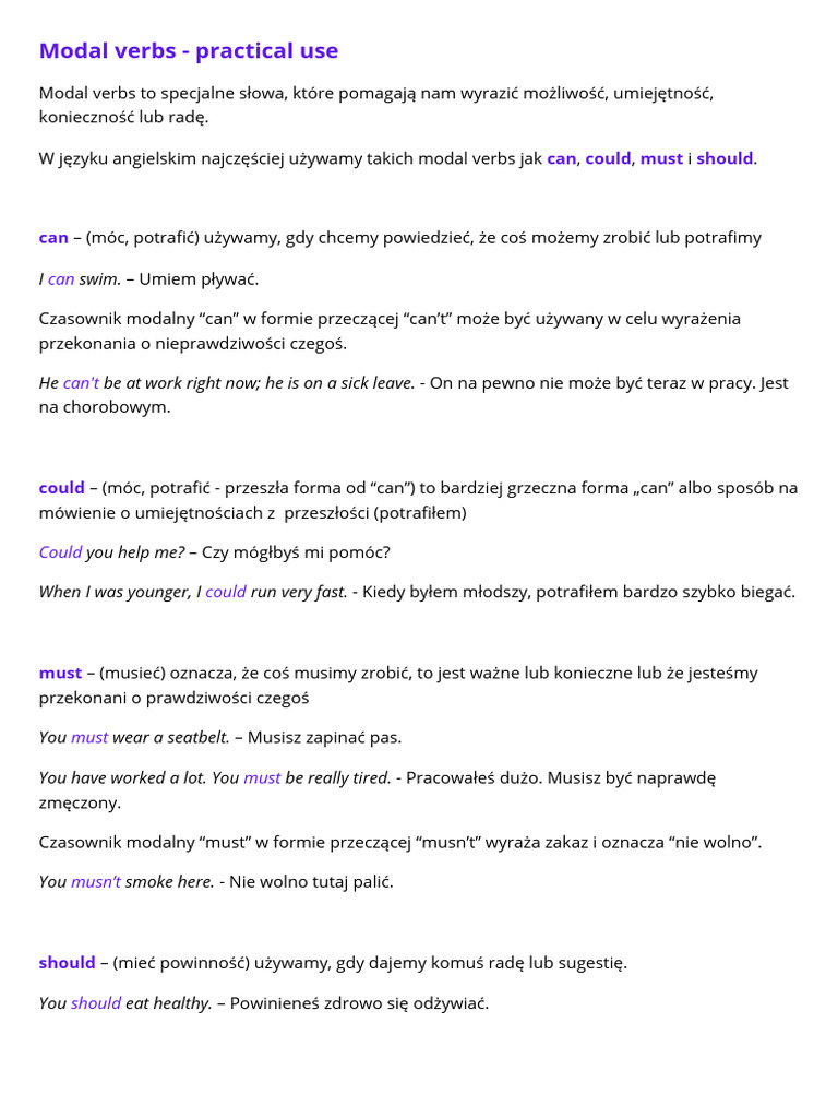 Modal verbs - practical use | PDF