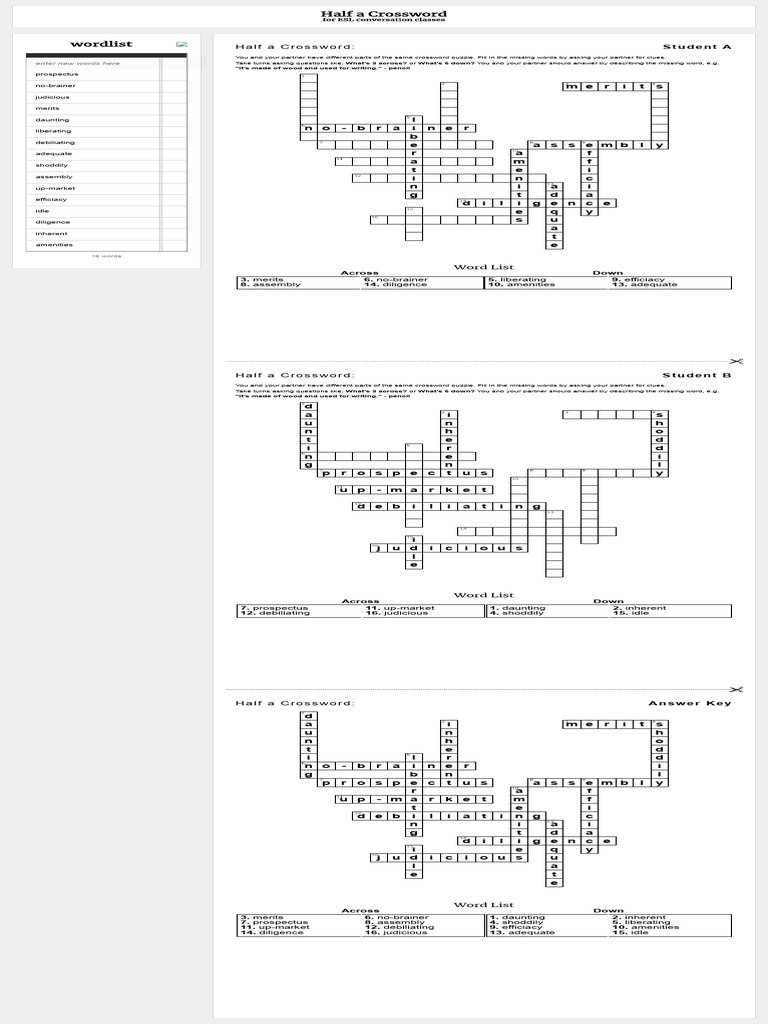 ESL Crossword Collaboration Activity | PDF | Crossword | Word Puzzles