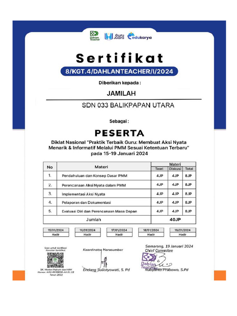 Sertifikat Jamilah 4 | PDF