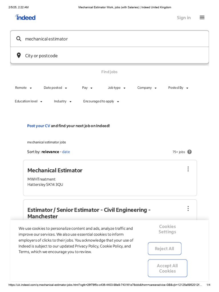 Mechanical Estimator Work, Jobs (With Salaries) - Indeed United Kingdom ...