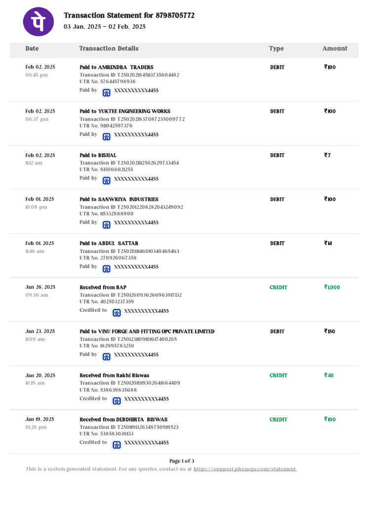 PhonePe Statement Jan2025 Feb2025 | PDF | Debit Card | Banking Technology