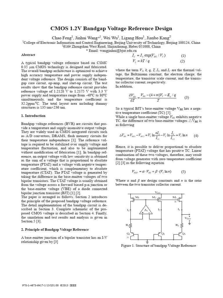 CMOS 1.2V Bandgap Voltage Reference Design | PDF | Operational Amplifier | Bipolar Junction ...