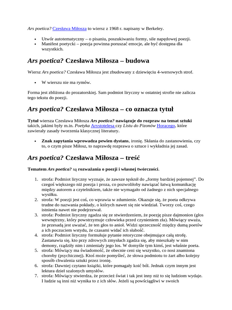 Ars Poetica Milosz | PDF