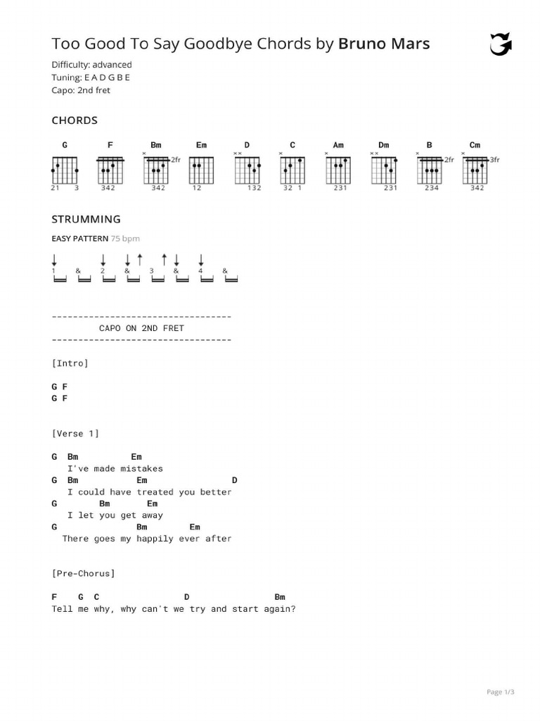 Too Good To Say Goodbye Chords | PDF