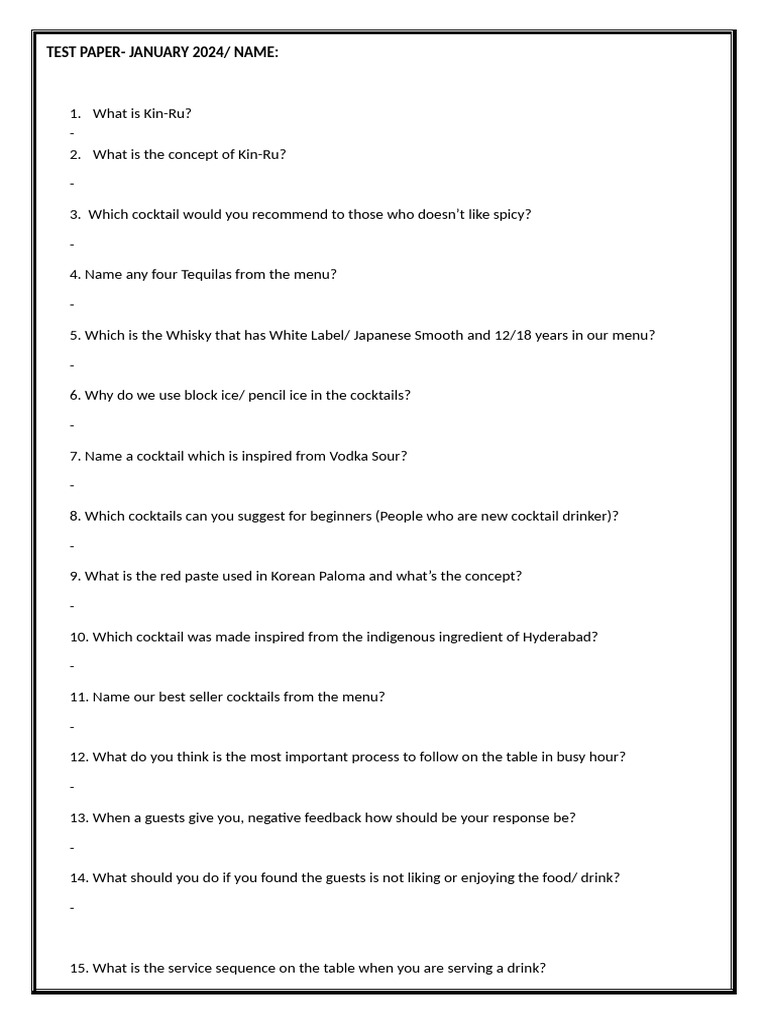 January 2024 Beverage Quiz | PDF