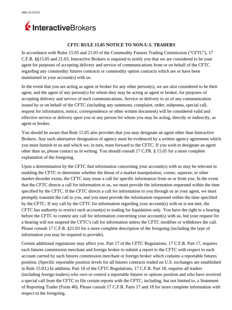 CFTC Rule 15.05 Notice To Non-U.S. Traders | PDF | Commodity Futures Trading Commission ...