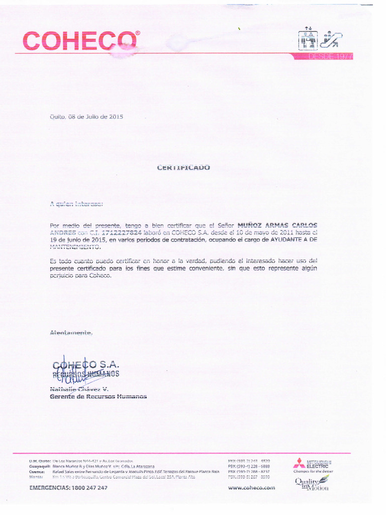 CERTIFICADO DE COHECO | PDF