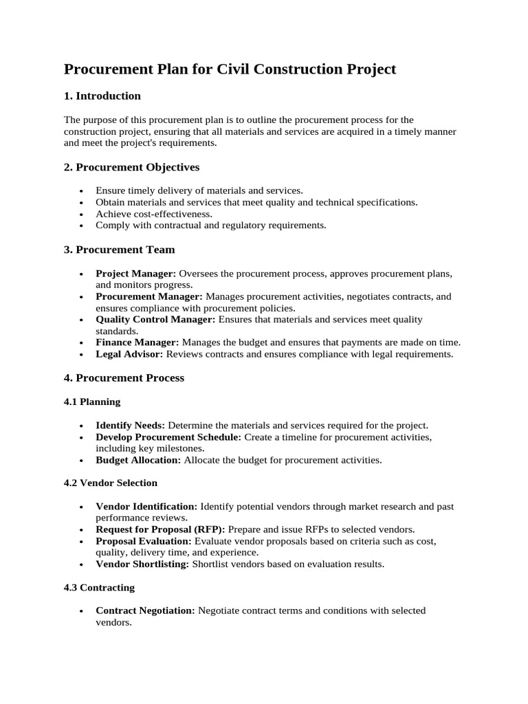 Procurement Plan For Civil Construction Project | PDF | Procurement | Risk