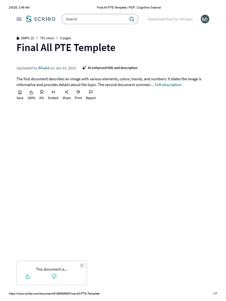 Final All PTE Templete - PDF - Cognitive Science | PDF | Scribd ...
