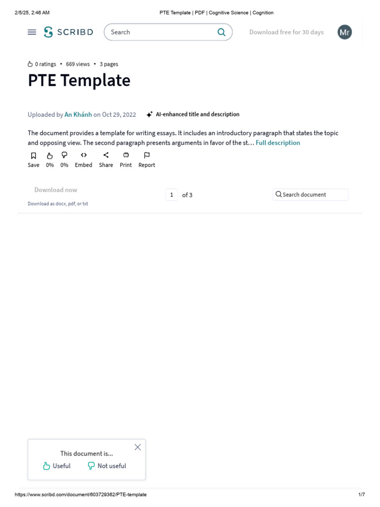 PTE Template _ PDF _ Cognitive Science _ Cognition | PDF | Scribd ...