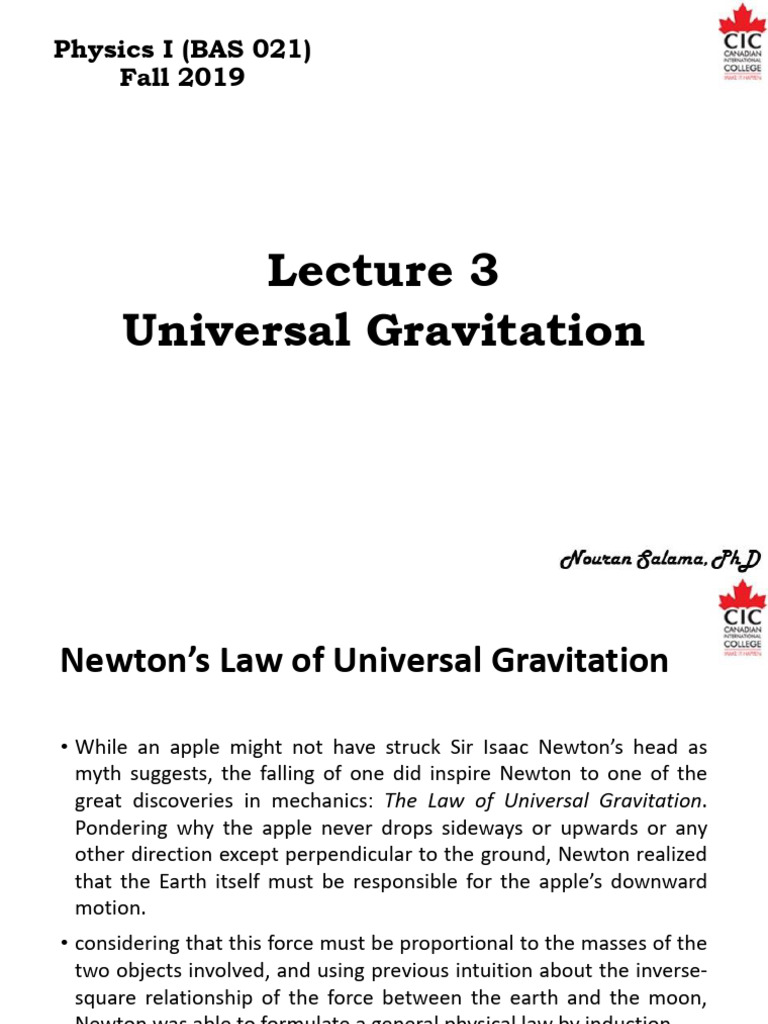 Lecture 3 - Universal Gravitation | PDF | Orbit | Newton's Law Of Universal Gravitation