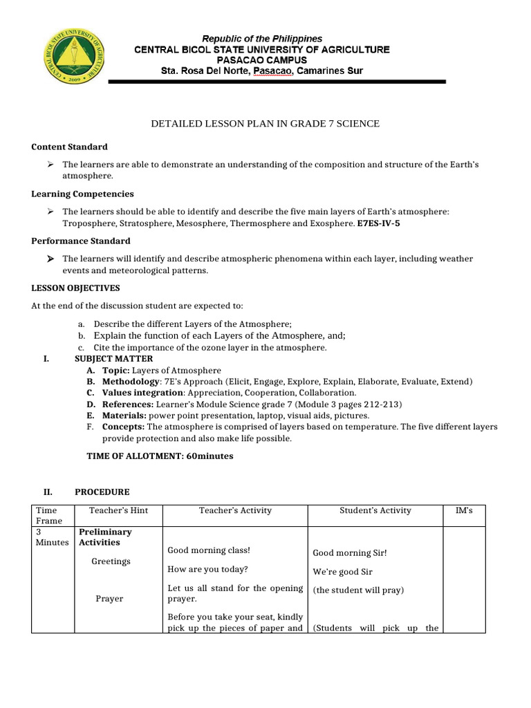 11.-Detailed-Lesson-Plan-layersofatmosphere - Copy-1 | PDF | Atmosphere ...