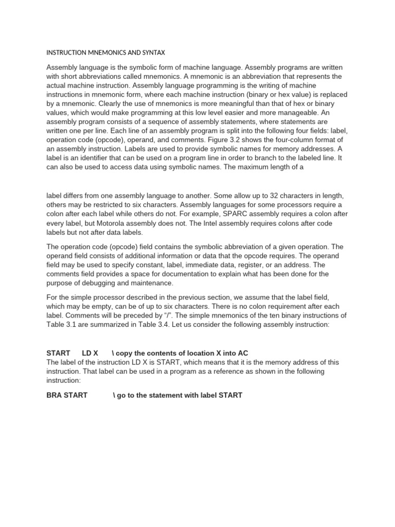 INSTRUCTION MNEMONICS AND SYNTAX | PDF | Assembly Language | Computer ...