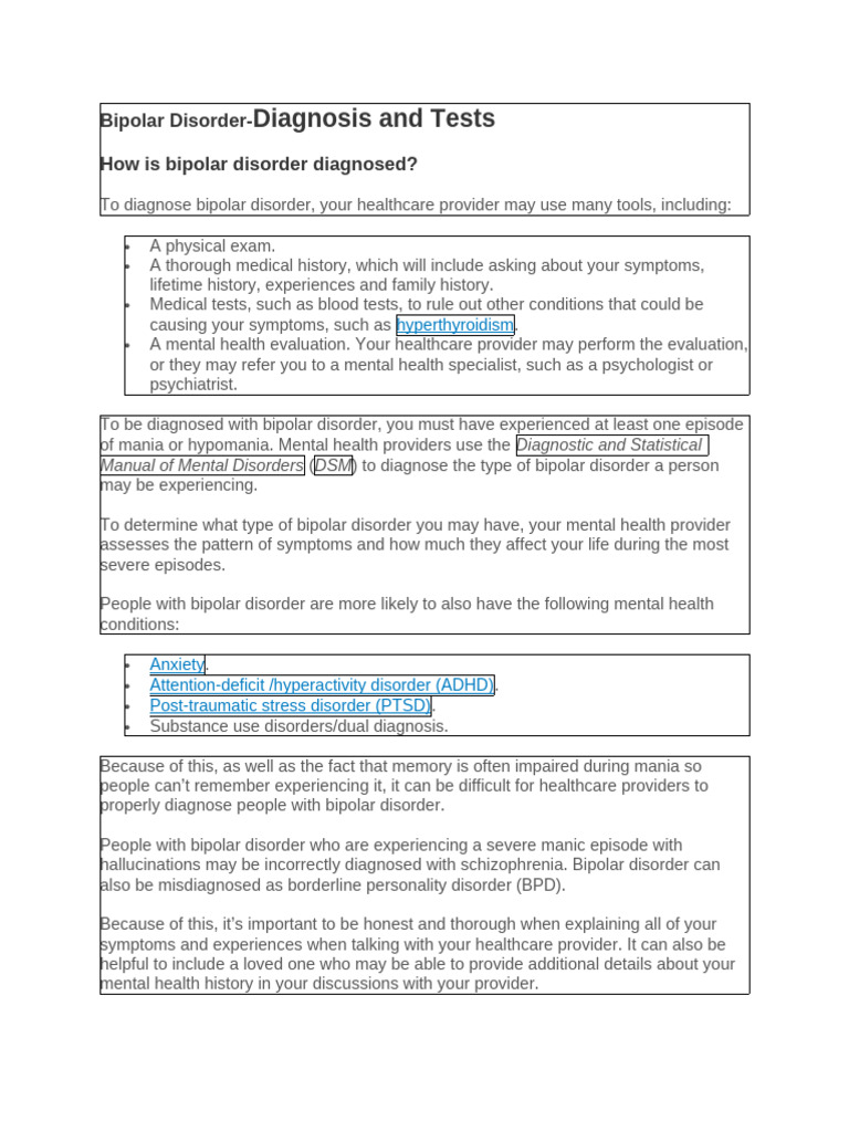 Bipolar Disorder: Diagnosis Guide | PDF