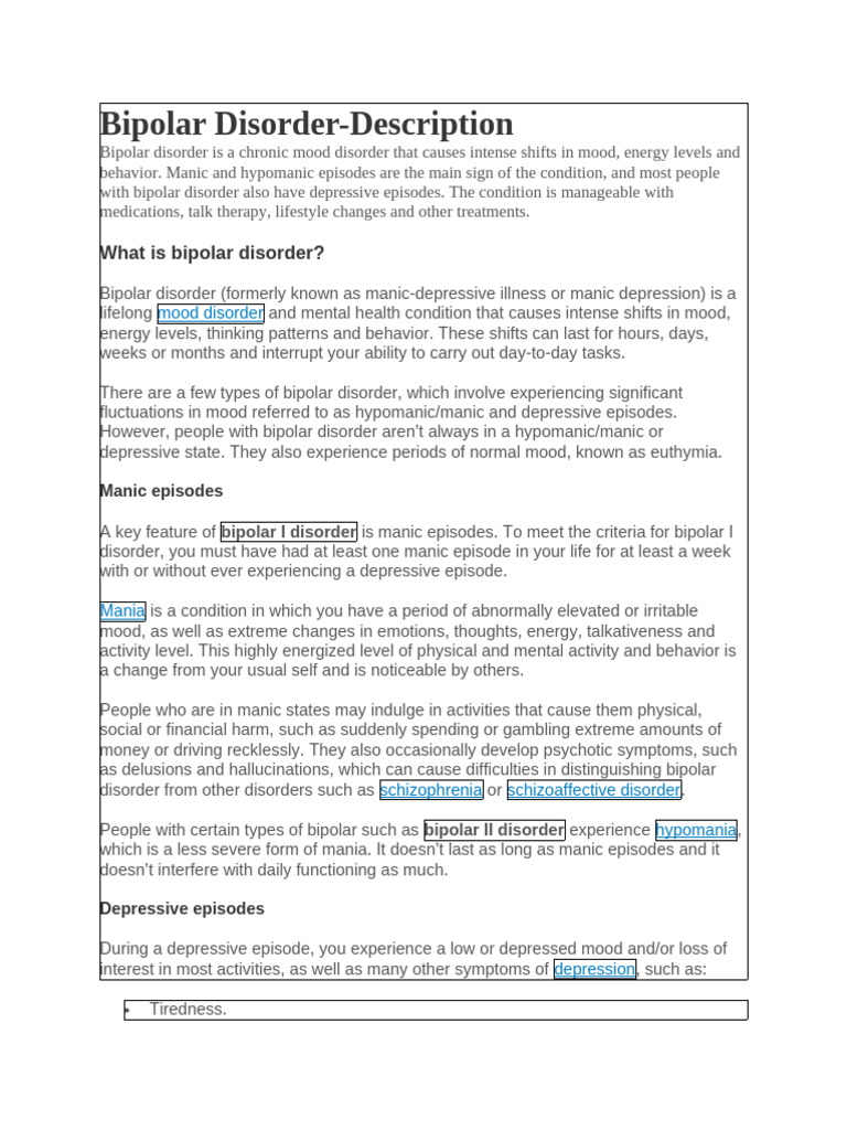 Understanding Bipolar Disorder Symptoms | PDF | Bipolar Disorder | Mania