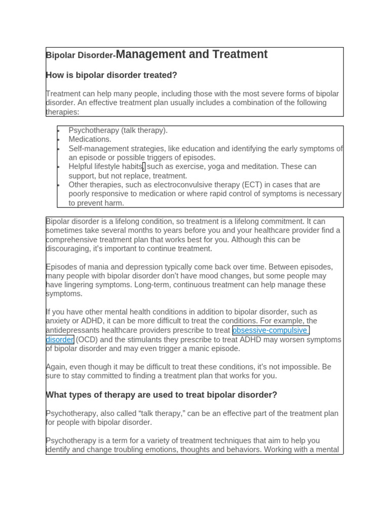 Bipolar Disorder-Management and Treatment | PDF | Bipolar Disorder ...