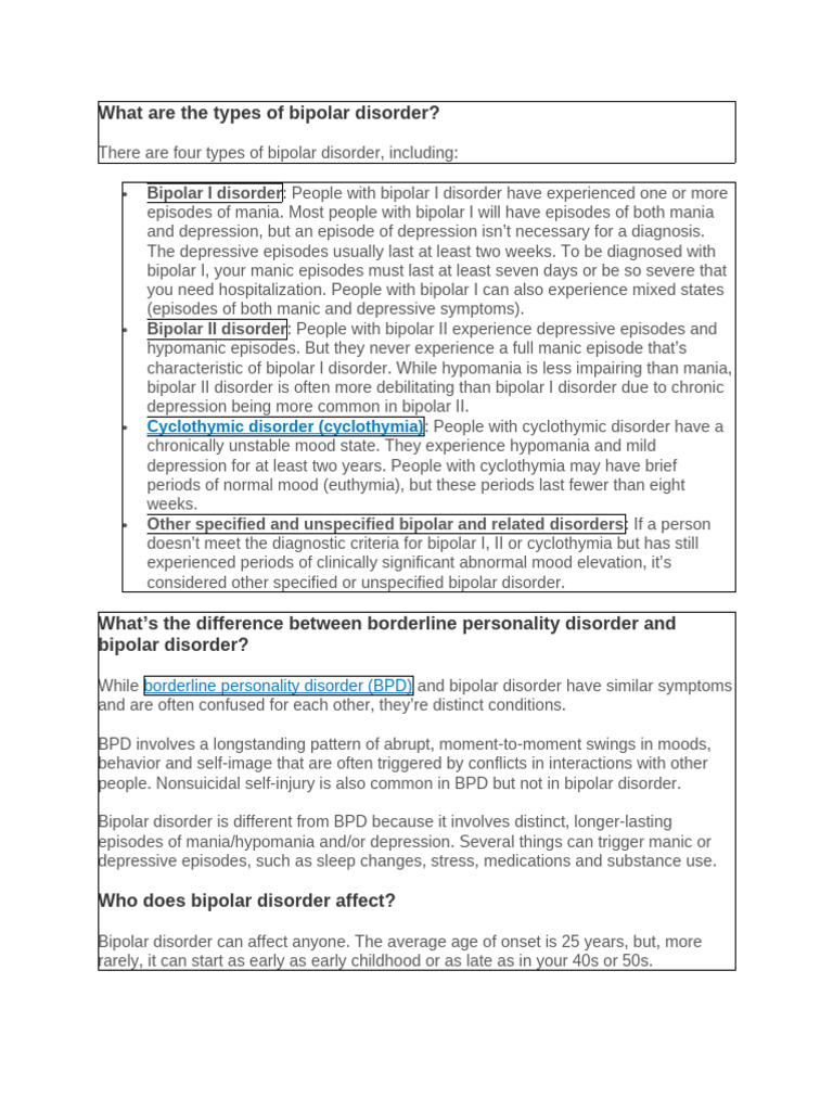 Types and Facts About Bipolar Disorder | PDF | Bipolar Disorder | Mania