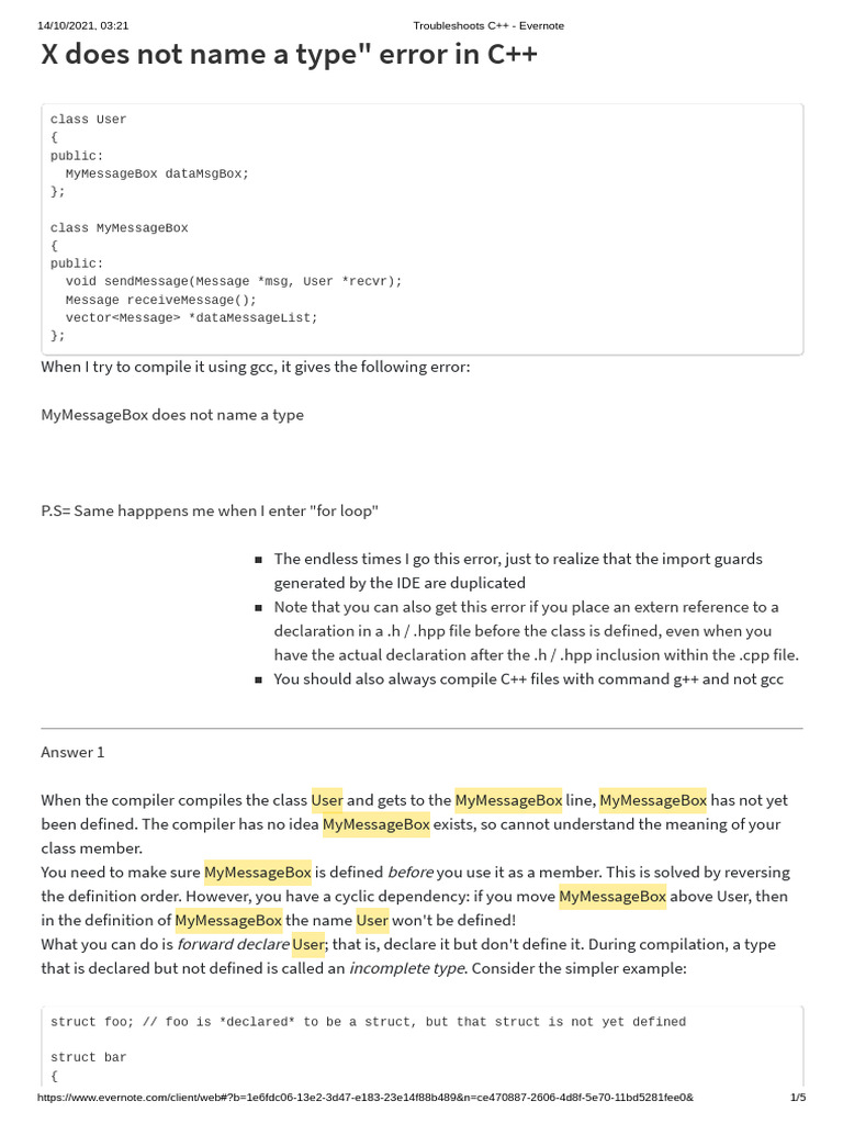 X Does Not Name A Type Error Pdf Parameter Computer Programming Pointer Computer
