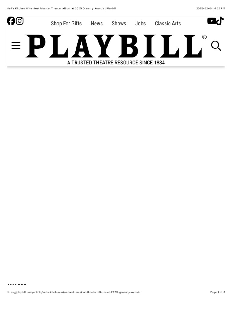 Hell's Kitchen Wins Grammy for Best Album | PDF | Broadway Theatre ...