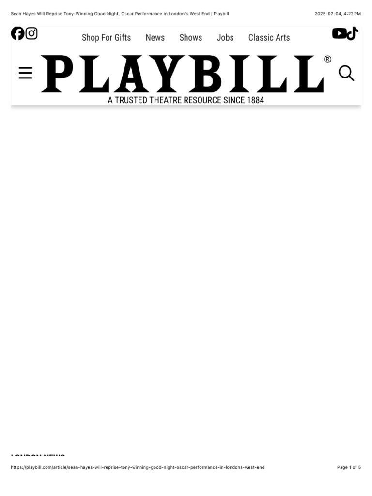 Sean Hayes Will Reprise Tony-Winning Good Night, Oscar Performance in ...
