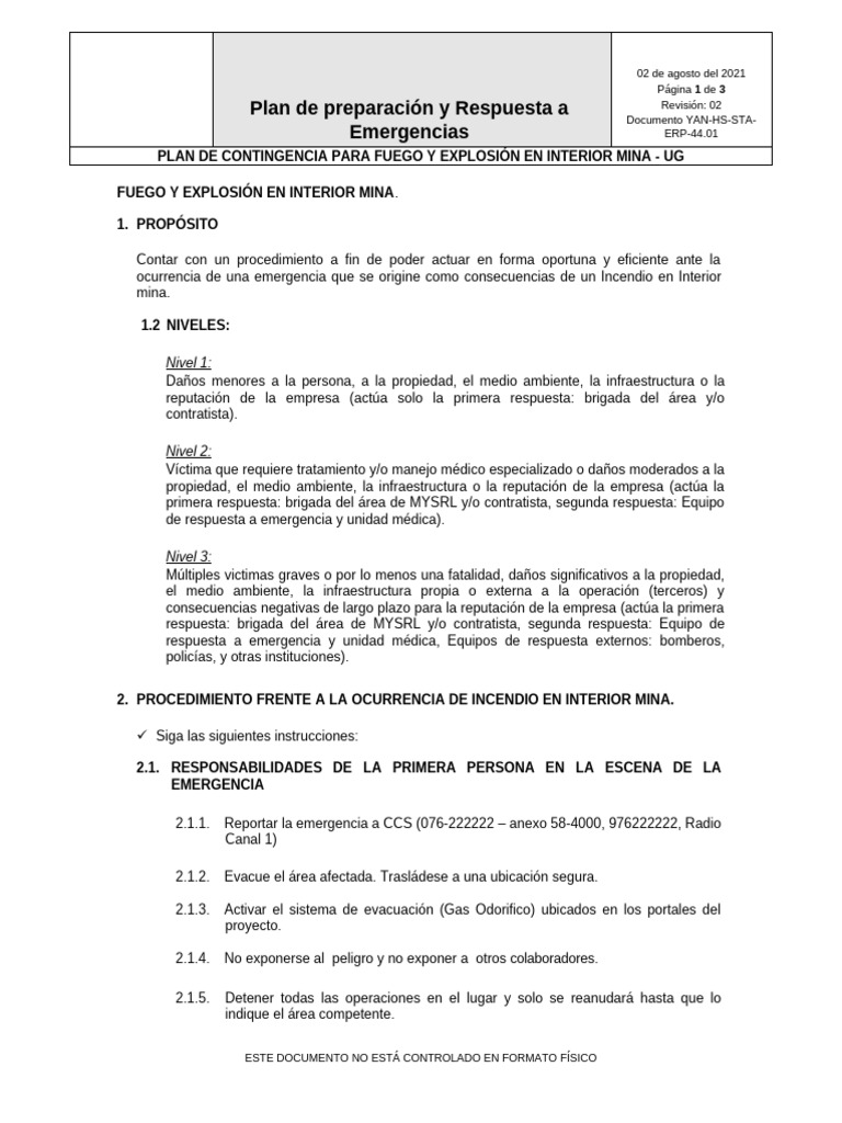 YAN-HS-STA-ERP-44-01 Plan de Contingencia para Fuego y Explosión en ...