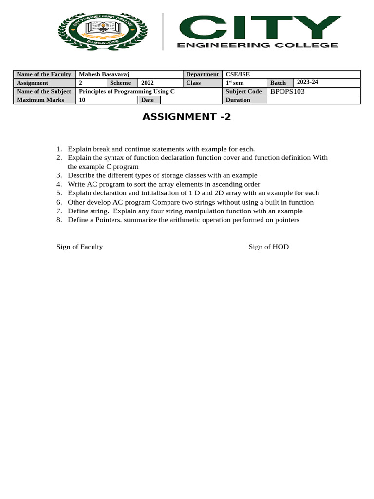 BPOP103 Assignment 2 (C Prog) | PDF
