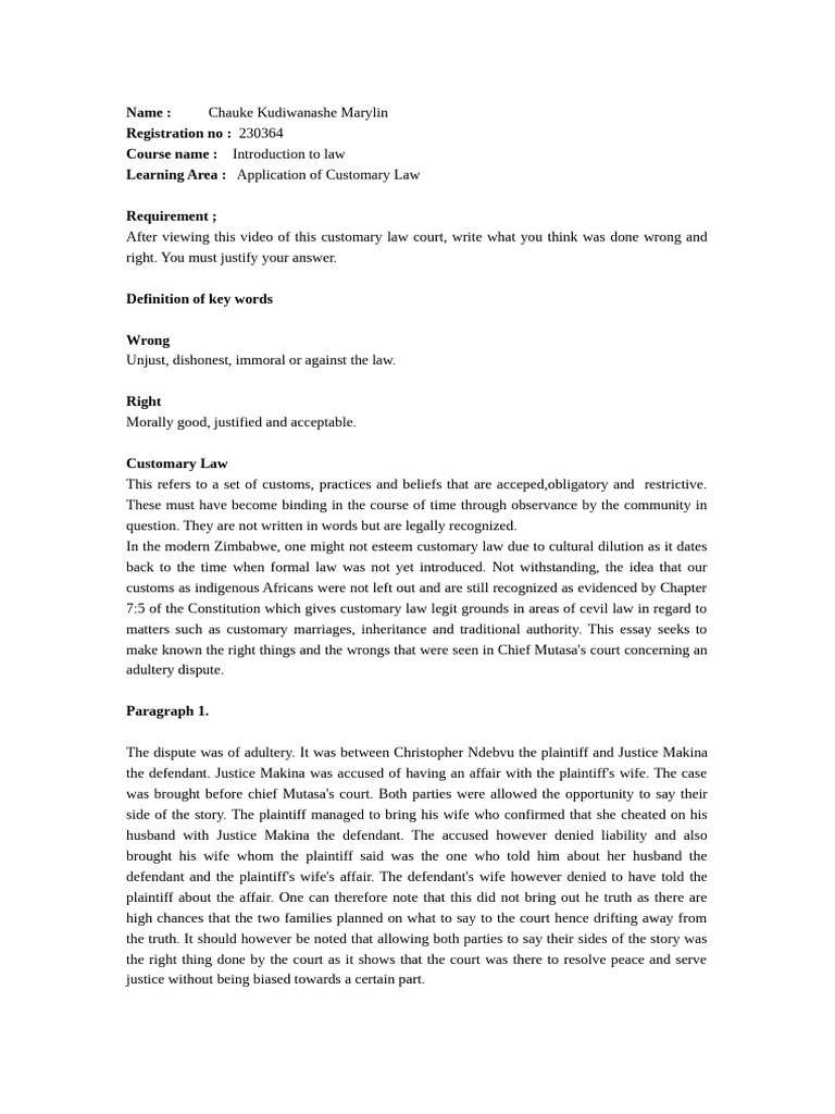 Customary Law Court Analysis | PDF | Public Law | Justice