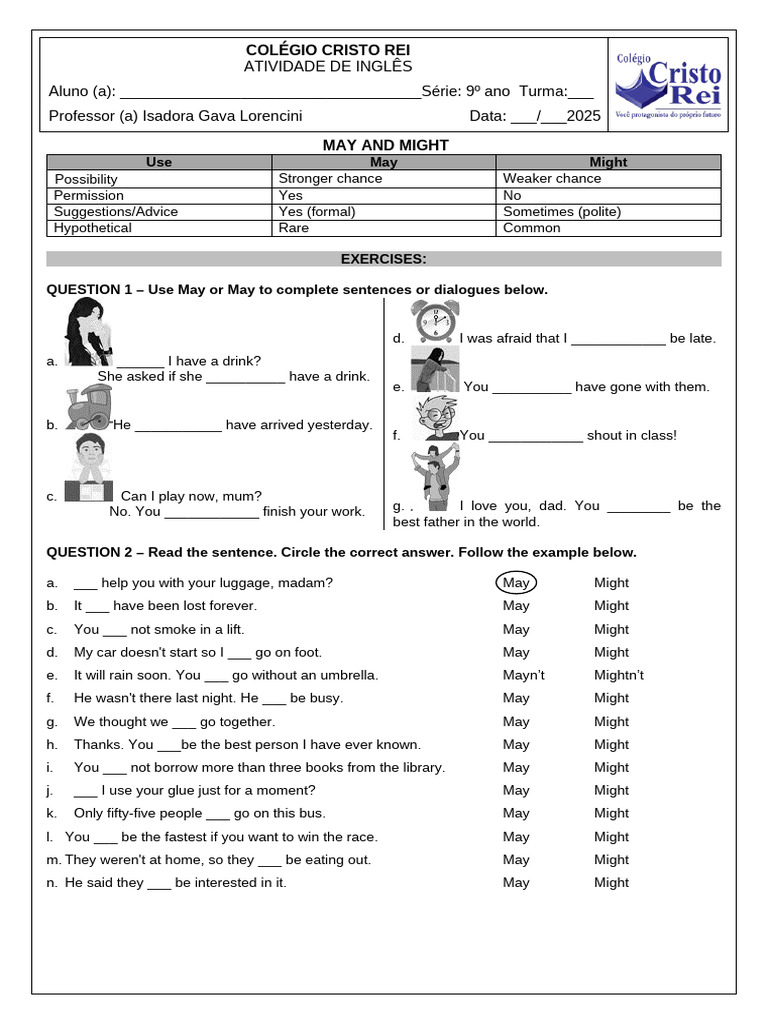 MAY AND MIGHT WORKSHEET | PDF