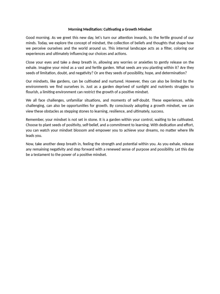 Cultivating A Growth Mindset | PDF