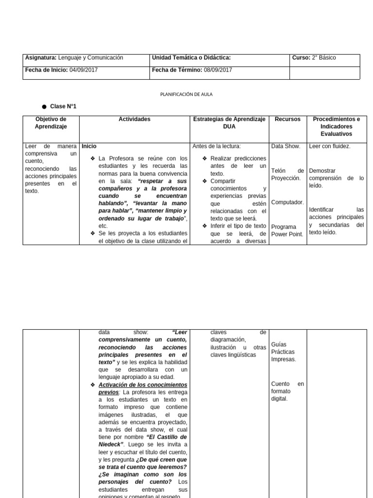 Planificacion DUA Ejemplo | PDF | Escritura | Maestros