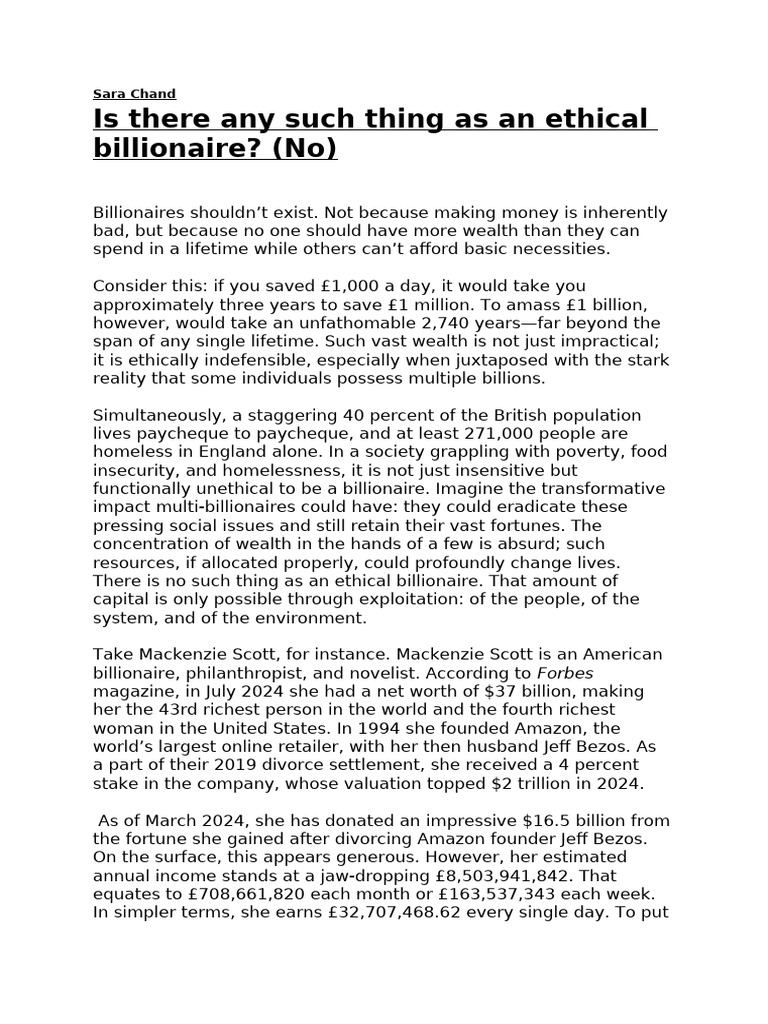 Ethical Billionaires Essay (S.T. Chand) | PDF | Economic Inequality ...
