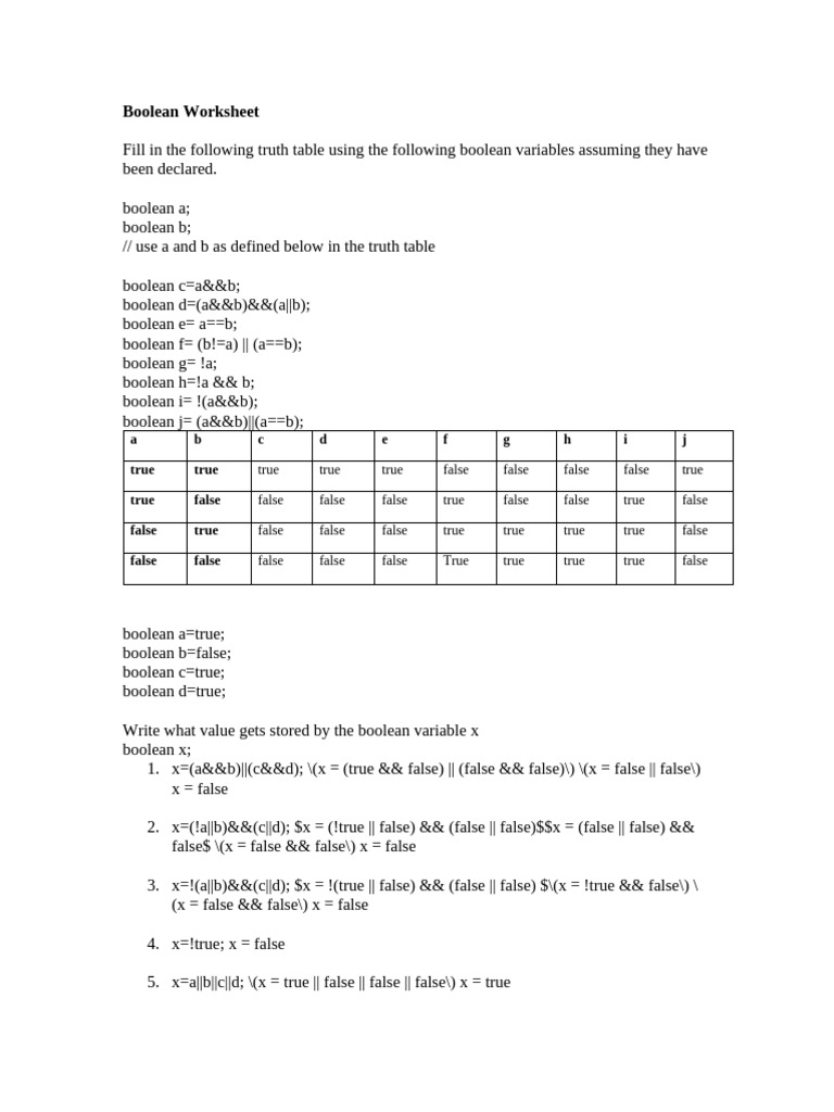 Boolean Worksheet-1 | PDF