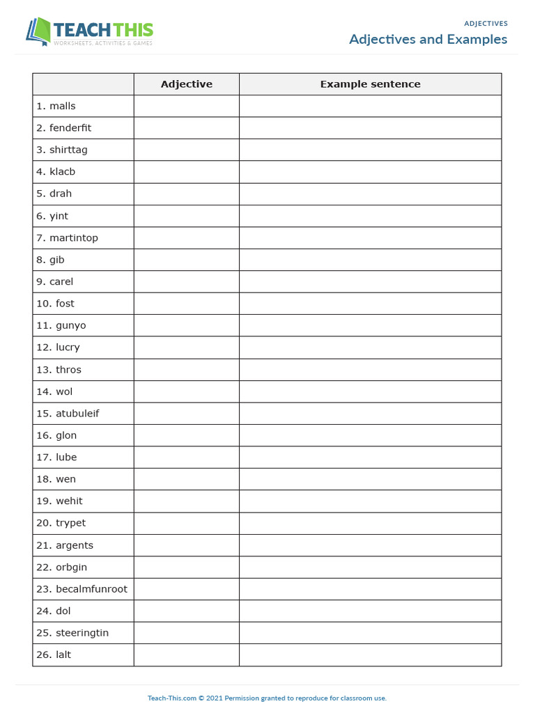 ESL Adjective Practice Sheet | PDF