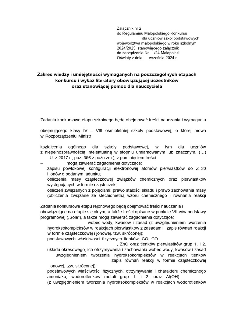 Zal. NR 2 Zakres Wiedzy I Umiejetnosci Oraz Wykaz Literatury 8 | PDF