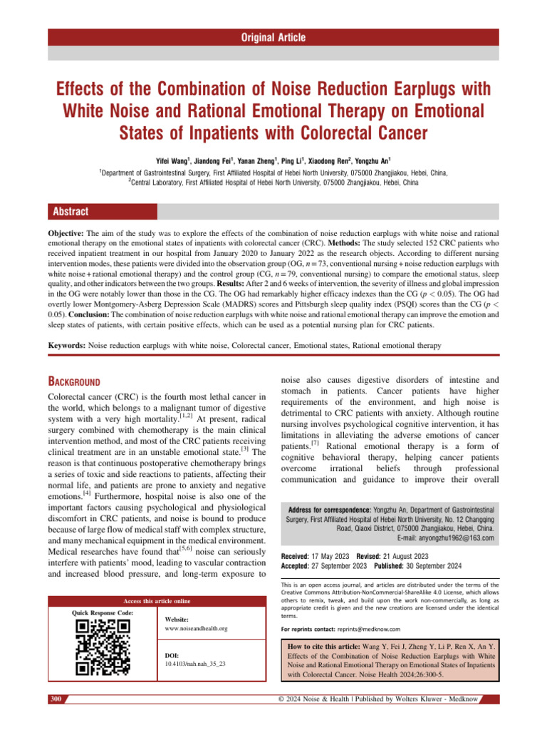 Impact of Noise Reduction on CRC Patients | PDF | Cancer | Nursing