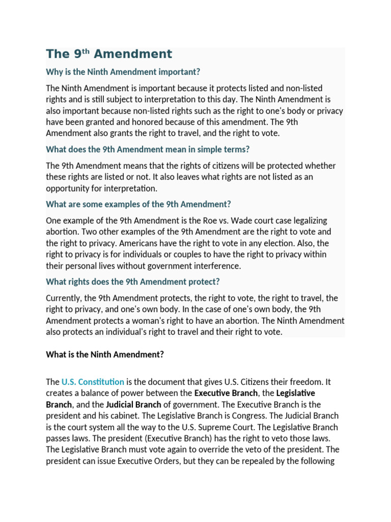 Ninth Amendment | PDF | United States Bill Of Rights | Legal Documents