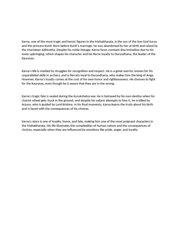 The Tragic Story of Karna in The Mahabharata | PDF