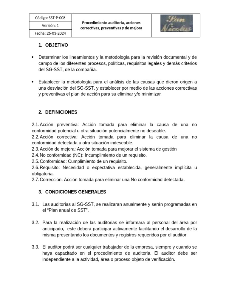 8. Auditoria, Acciones Correctivas, Preventivas y de Mejora V01 | PDF ...