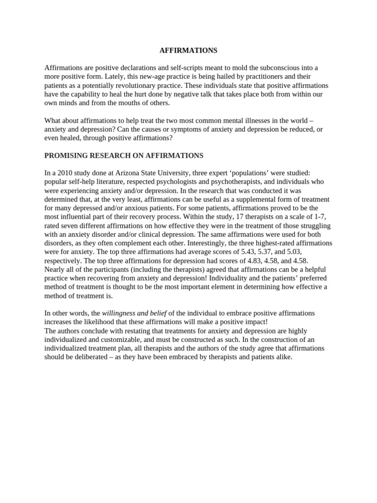 Affirmations Are Positive Declarations and Self | PDF | Major ...
