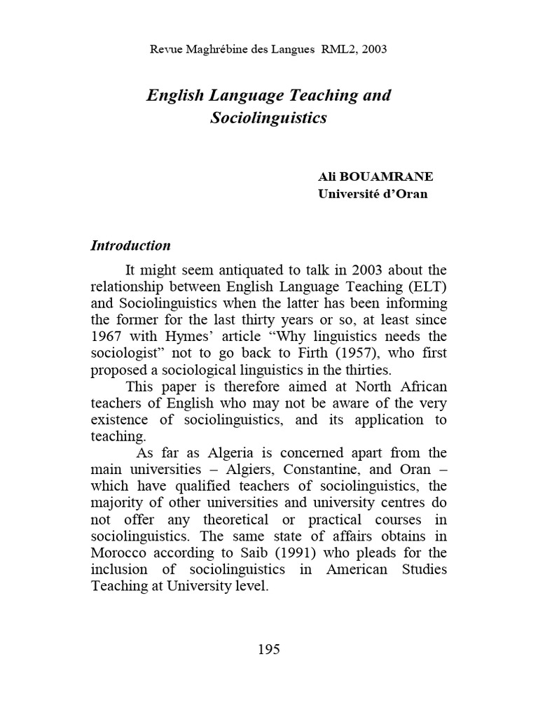 English Language Teaching and Sociolinguistics | PDF | English Language ...