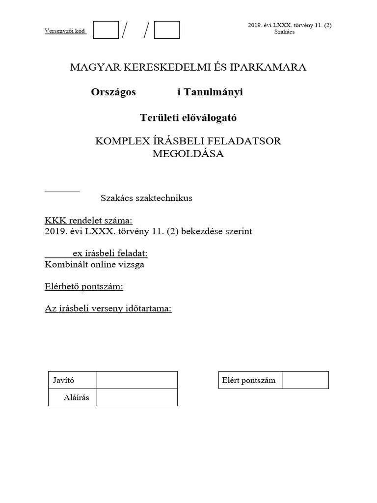 Szakács Szaktechnikus - Megoldás - 2025-20b3 | PDF